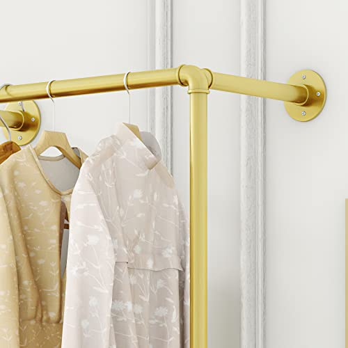 HEONITURE Gold Clothing Rack with 3-Tier Shelves, Multi-Purpose Heavy Duty Industrial Pipe Clothes Rack, Wall Mounted Garment Hanging Rods for Closet and Bedroom (Gold)