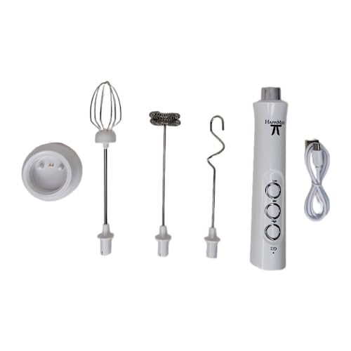 HappiMiss Milk Frother USB Rechargeable - 3 whisks: Wire for Making Perfect Fluffy Foam Lattes, Matcha, Macchiatos, Cappuccino, Butter Coffee, Hot Chocolate, Cold Foam - Snowy Day White