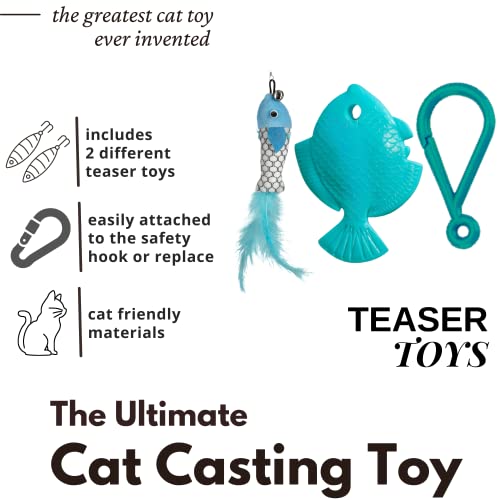 Cat Caster Fishing Pole Toy | Tangle Free, Retractable & Easy to Store. Includes Two Interchangeable Teaser Toys | The Ultimate Gift for Kitty Lovers, Fish Bone