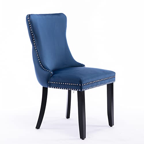 HomSof Upholstered Wing-Back Dining Chair with Backstitching Nailhead Trim and Solid Wood Legs, Set of 2, one Size, Blue
