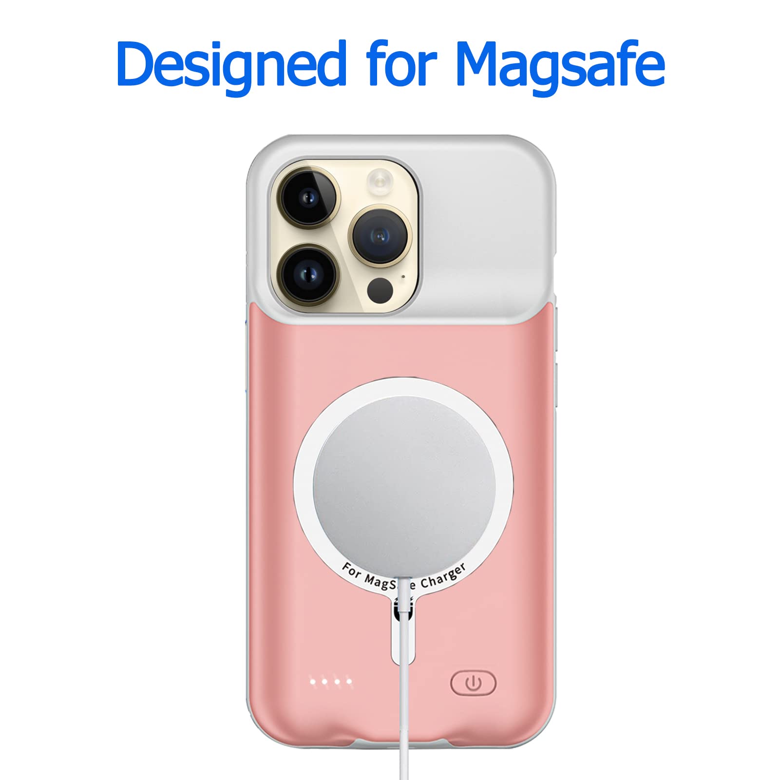 Battery Case for iPhone 14 Pro Max, Newest 10800mAh Portable Protective Charging Case with Wireless Charging Compatible with iPhone 14 Pro Max (6.7 inch) Battery Pack Charger Case with Carplay (Pink)