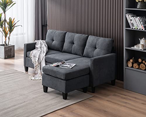 Devion Furniture Enzo Linen Sectional Sofa, Dark Gray