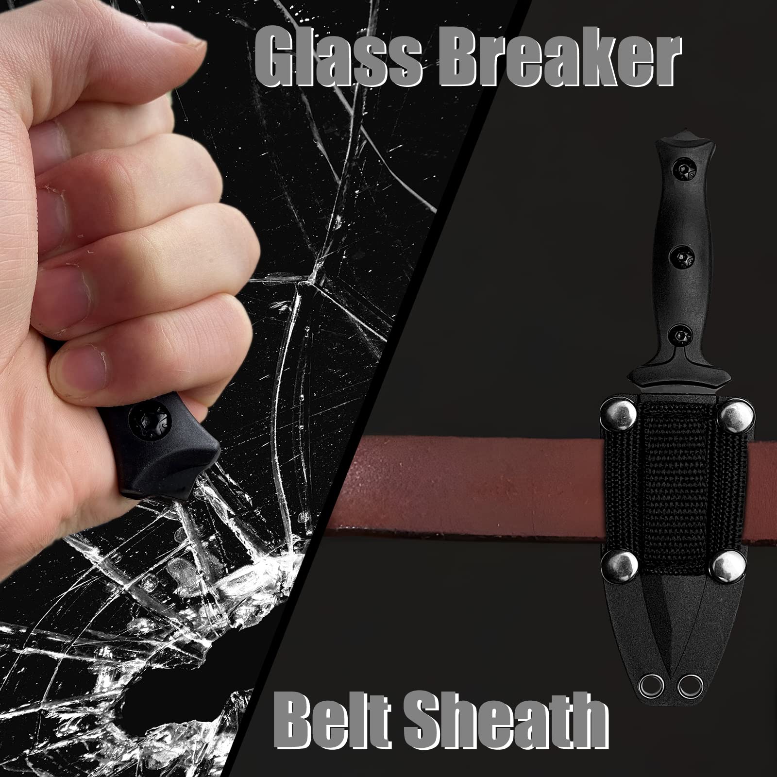 AULAKNIV Double Edge Fixed Blade Full Tang Tactical Knife with Sheath, Glass Breaker, Dual Edge Camping Survival Hunting Knives for Men