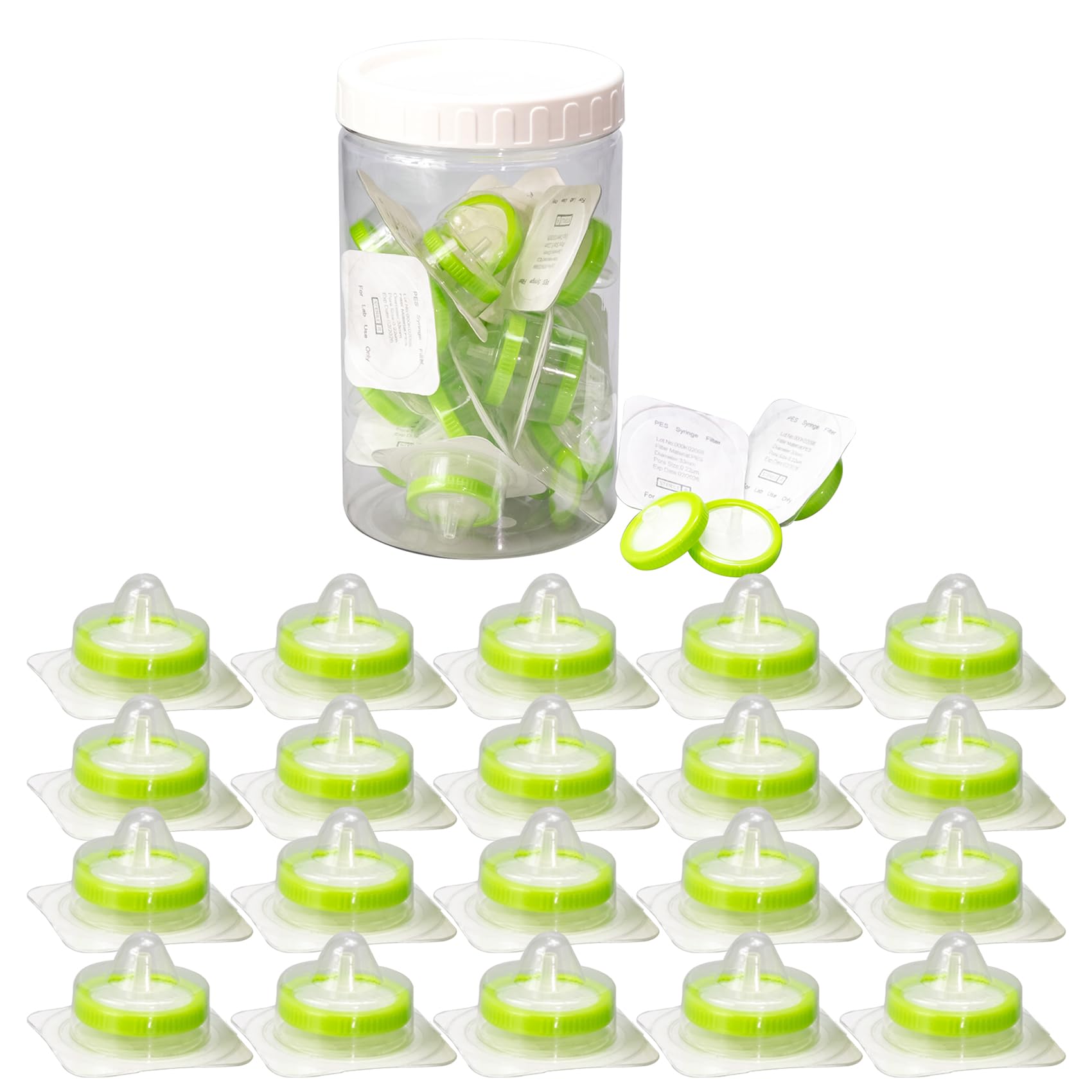 Labfil Sterile Syringe Filter PES 20 Pack, 0.22 um Pore Size, 33 mm Membrane Diameter, Hydrophilic Filtration Sterile Packed Individually