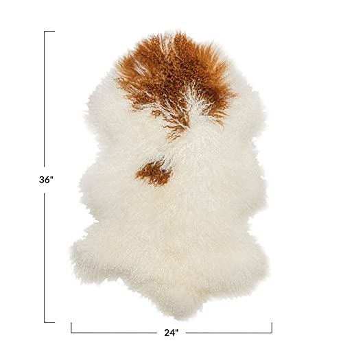 Creative Co-Op Creative Co-Op Tibetan Lamb Fur Rug, Brown and White