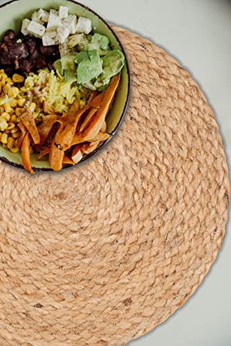 Farmhouse Jute Braided Placemat Set of 4 - Round Hand Beaded Charger Placemat -Hand Made by Skilled artisans - A Beautiful complement to Your Dinner Table décor - Natural - 13 Inch Round
