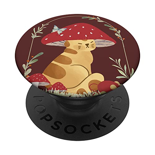 Cottagecore Aesthetic Cat Retro Mushroom Cap Fungi Cute PopSockets Swappable PopGrip