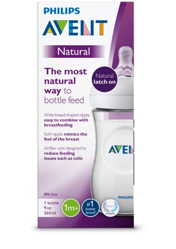 Philips AVENT Natural Baby Bottle, Clear, 9oz, 2pk, SCF013/27