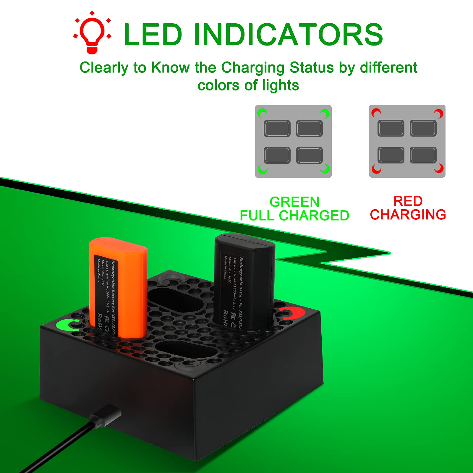 Battery Charger for Xbox One Controller Battery Pack,Charger Station with 4x1200mAh Battery for Xbox One Rechargeable Battery Pack,Xbox One Accessories for X|S/Xbox One S/X/Elite Wireless Controller