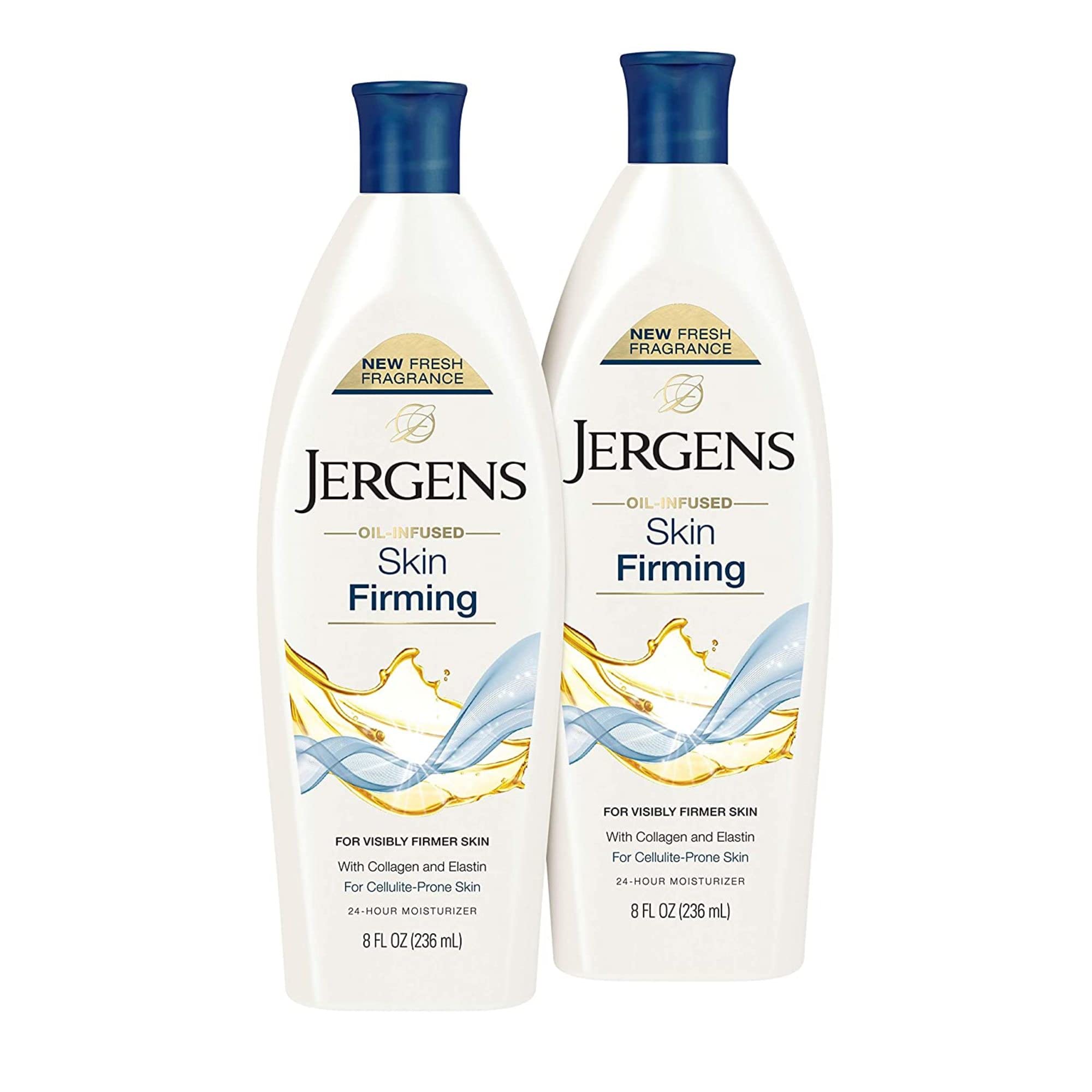 Jergens Skin Firming Body Lotion for Dry to Extra Dry Skin, Skin Tightening Cream with Collagen and Elastin, Dermatologist Tested, Hydralucence Blend Formula, 8 Oz, Pack of 2
