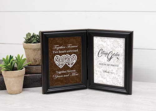 Cottage Garden Together Forever Hearts Midnight Black 5 x 7 Woodgrain Hinged Double Tabletop Photo Frame