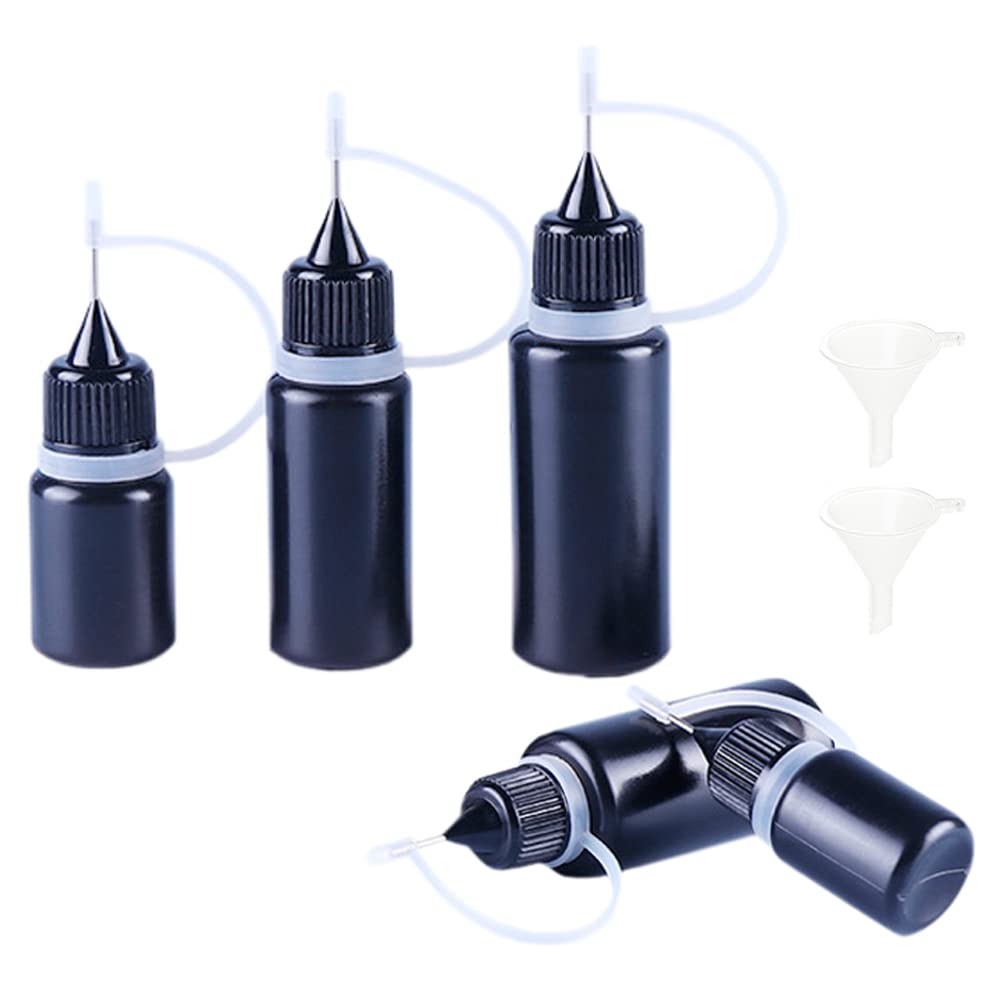 NANSHINE 12pcs 10ml(0.34oz) Black Needle Tip Glue Bottle Squeeze Bottle With 2pcs Funnel, Light-proof Plastic Bottle Reagent Dispensing Bottle Precision Tip Applicator Bottles