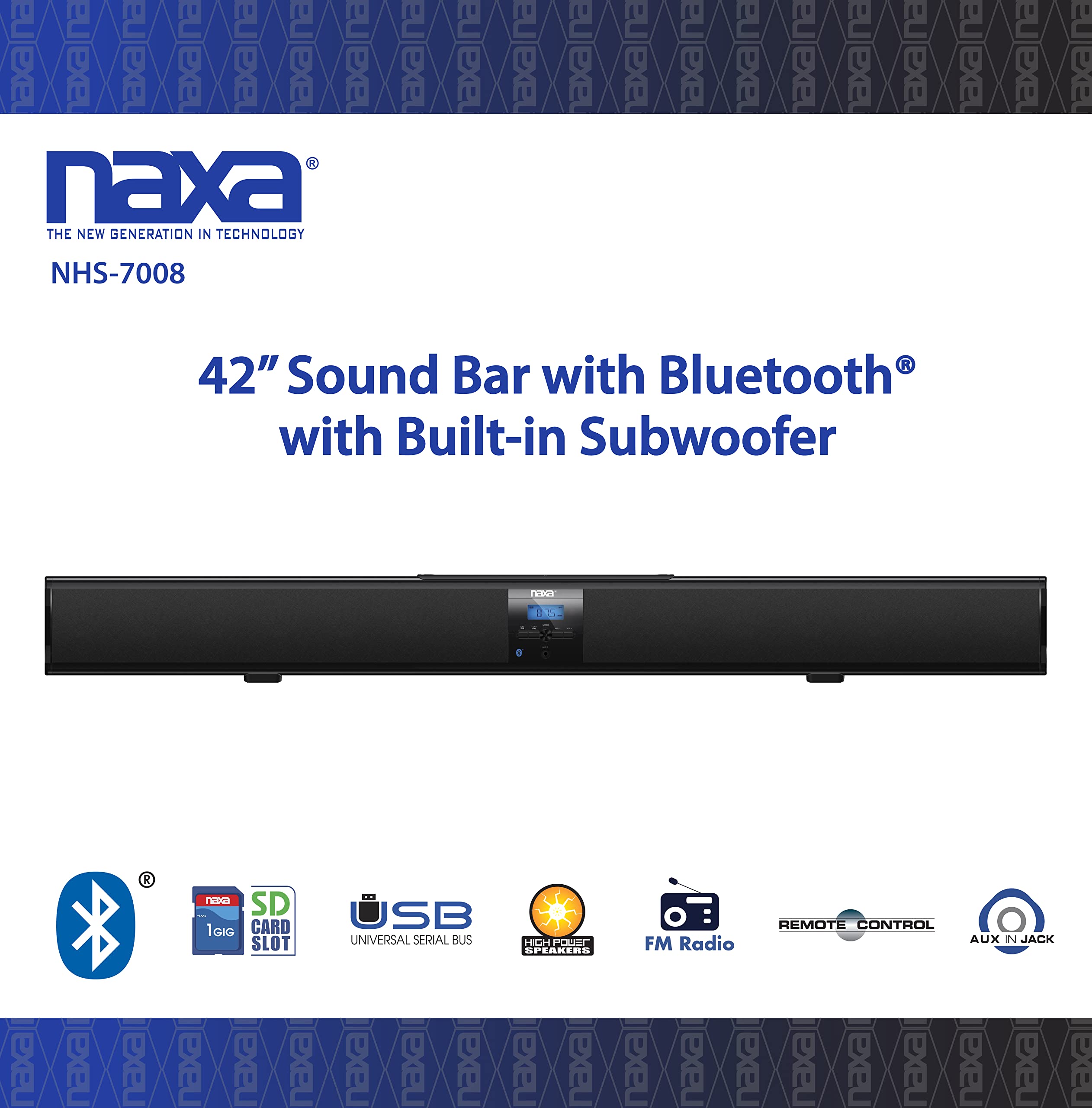 Naxa Electronics NHS-7008 42-Inch Wireless Sound Bar with Bluetooth and Built-in Subwoofer