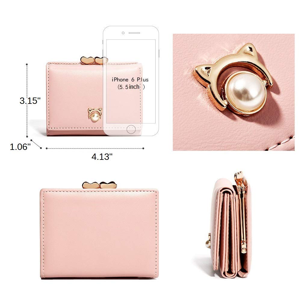 JIUFENG Women Short Wallet Trifold Korean Fashion Multifunctional Pearl Coin Wallet Card Holder (Gray)