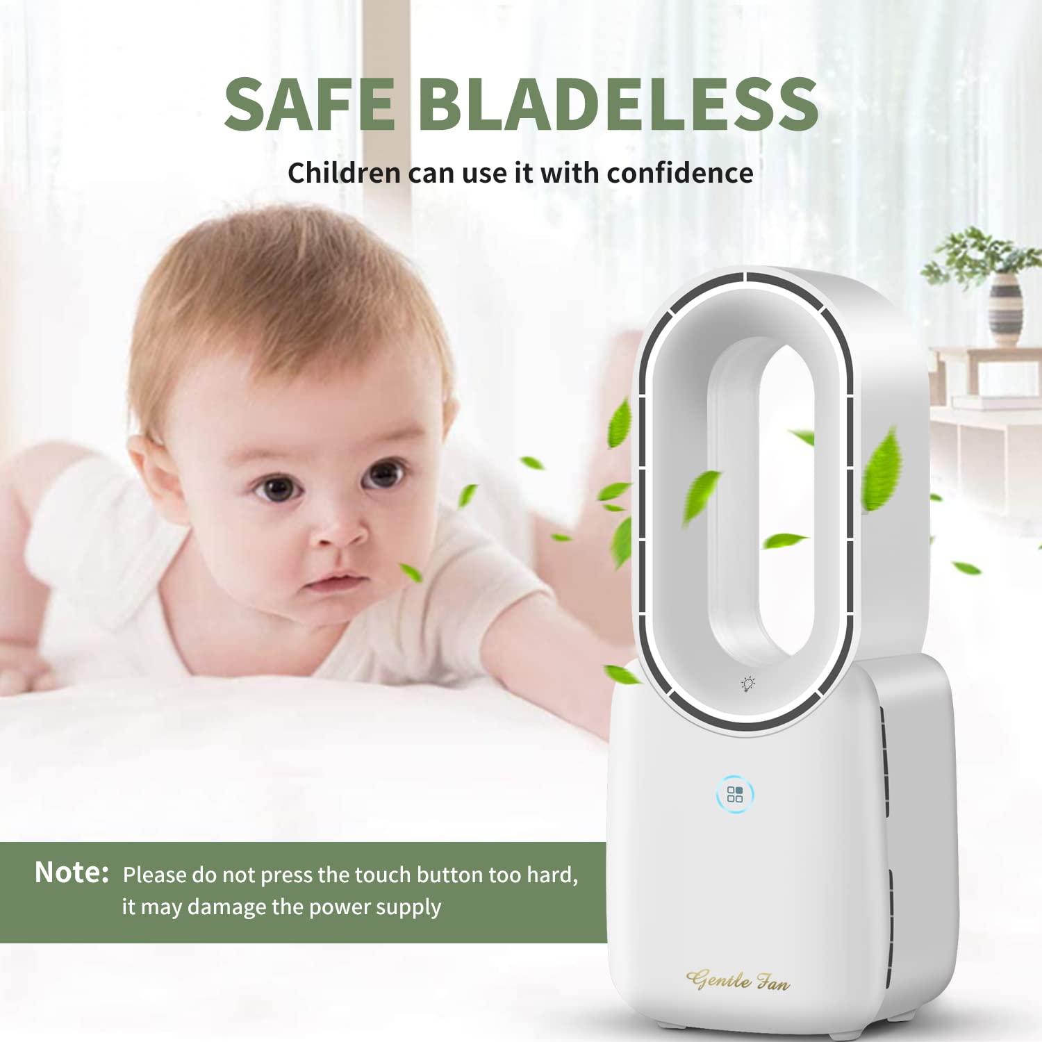 let'me Desk Fan, Small Bladeless Fan Quiet Table Fan, 11.8in Battery Operated Personal Desktop Fan with 5-Colors Lights, Touch Control, Rechargeable Breeze Fan for Bedroom, Office, Home