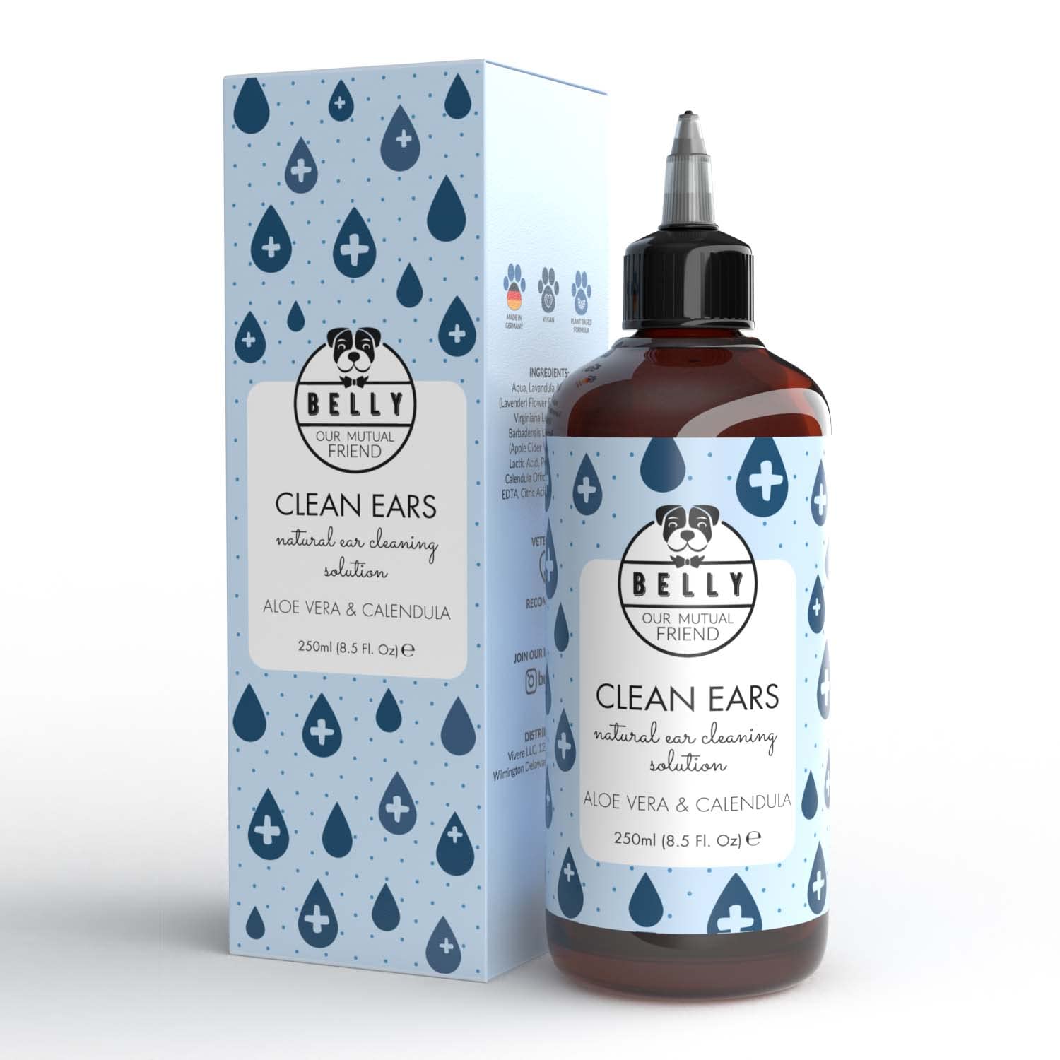 Belly Dog Ear Cleaner - Natural Ear Cleaner for Dogs: for Waxy Ear Canals. Ear Wash for Dogs for Dog Itchy Ears - Dog Ear Wipes Alternative, 8.5 Fl Oz
