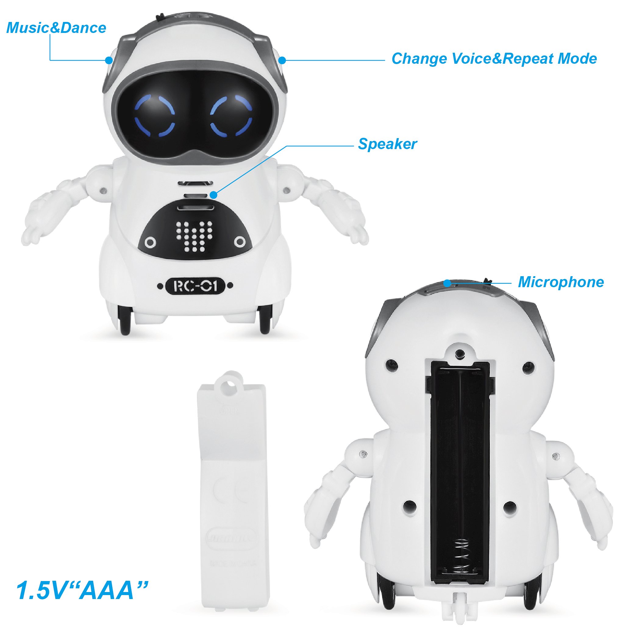Haite Mini Robot, Pocket Robot for Kids with Interactive Dialogue Conversation, Voice Recognition, Chat Record, Singing& Dancing, White