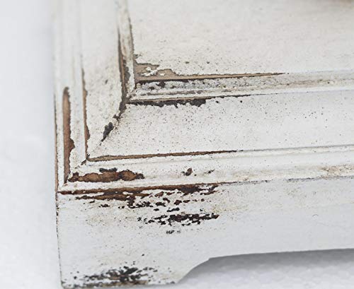French Country Accent Wood Rectangle End Table, Farmhouse Rustic Wood Side Table with Natural Wood Top and Distressed White Carved Base, Vintage Table for Slim Spaces, 19.75 x 11.75 x 27.5 Inches