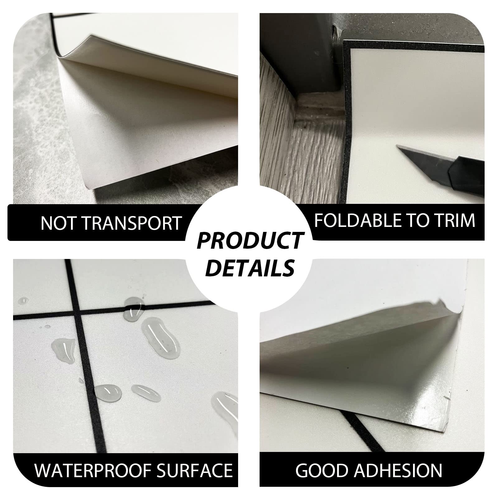 auxua Peel and Stick Floor Tile Vinyl Flooring Waterproof Non-Slip Kitchen Bathroom Thicken Tiles with Self Adhesive and Removable (Black and White, 10-Pack)