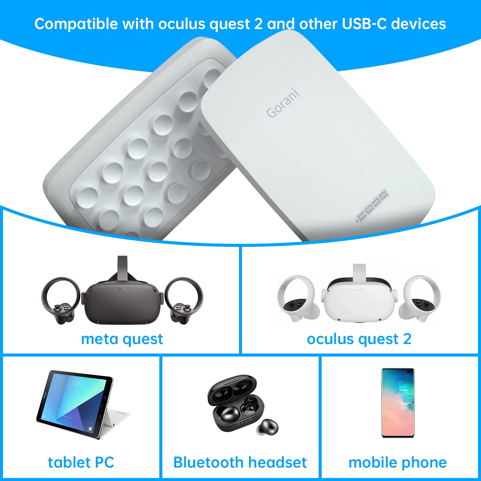 Battery Pack for Meta Oculus Quest 2 5000mAh Extra 2 Hours Playtime Meta Oculus Quest 2 VR Extended Extra Battery Pack