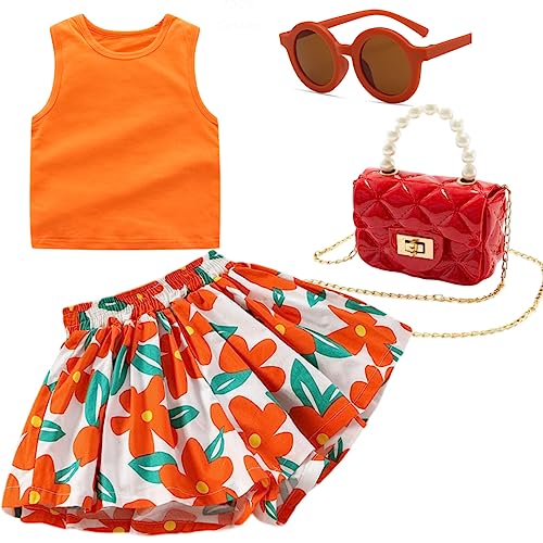 Deerhobbes Design your own Girls' Short Sets - Trendy and Comfortable Summer Outfits for Girls Fashionable Clothing Sets 4pc (red, 7-8 years gold)