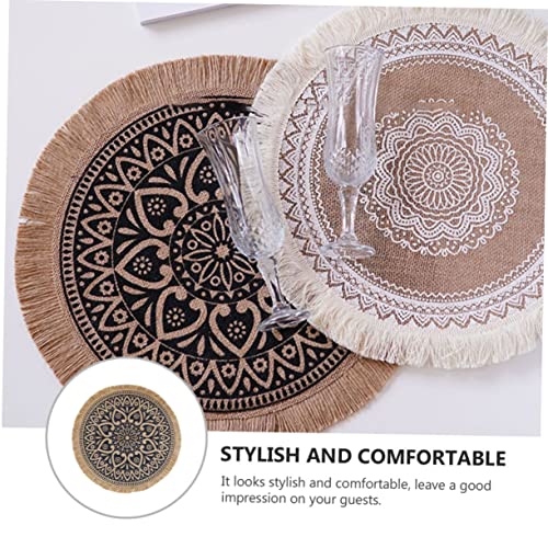 DECHOUS 1pc Jute Placemats Glass Coasters for Drinks Natural Home Decor Office Desk Decorations Mandala Dinking Coasters Round Cup Mat Pad Dining Table Placemat Household Place Mat Linen