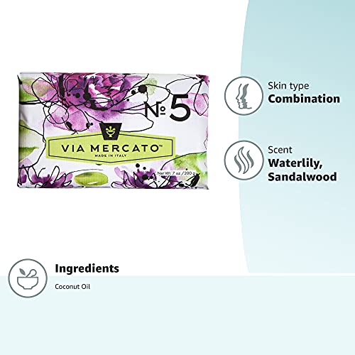 Via Mercato Italian Soap Bar (200 g), No. 5 - Waterlily & Sandalwood