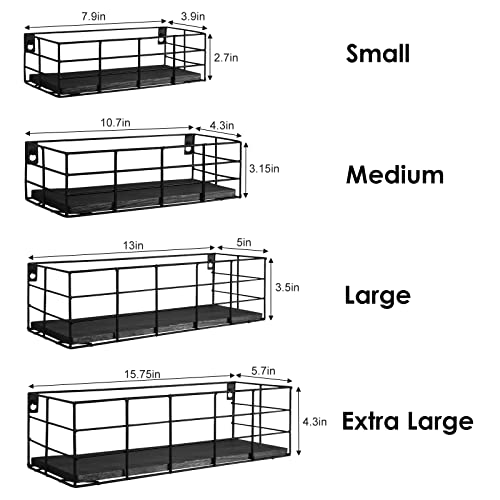 Fixwal 4 Set Floating Shelves Wall Shelves for Storage Hanging Shelves Wall Mounted for Living Room Kitchen and Bedroom Bathroom for Wall Decorative Storage (Black)
