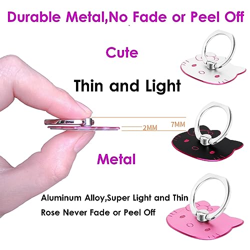 Cat Phone Ring Holder Cute Kitty 3 Pack,Fonessary Metal Finger Ring Grip Kickstand 360 Rotate for Smartphones