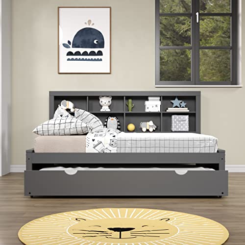 Donco Kids Equable Modern Full Bookcase Daybed with Trundle in Dark Grey Finish