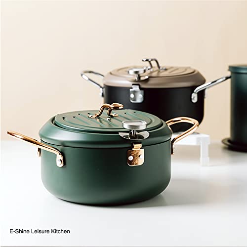 Deep Fryer Pot by E-Shine Leisure Kitchenware, Japanese Style Tempura Deep Fryer with Fahrenheit Thermometer, Small and Easy Clean, Vintage Green, DIAM. 9.5β