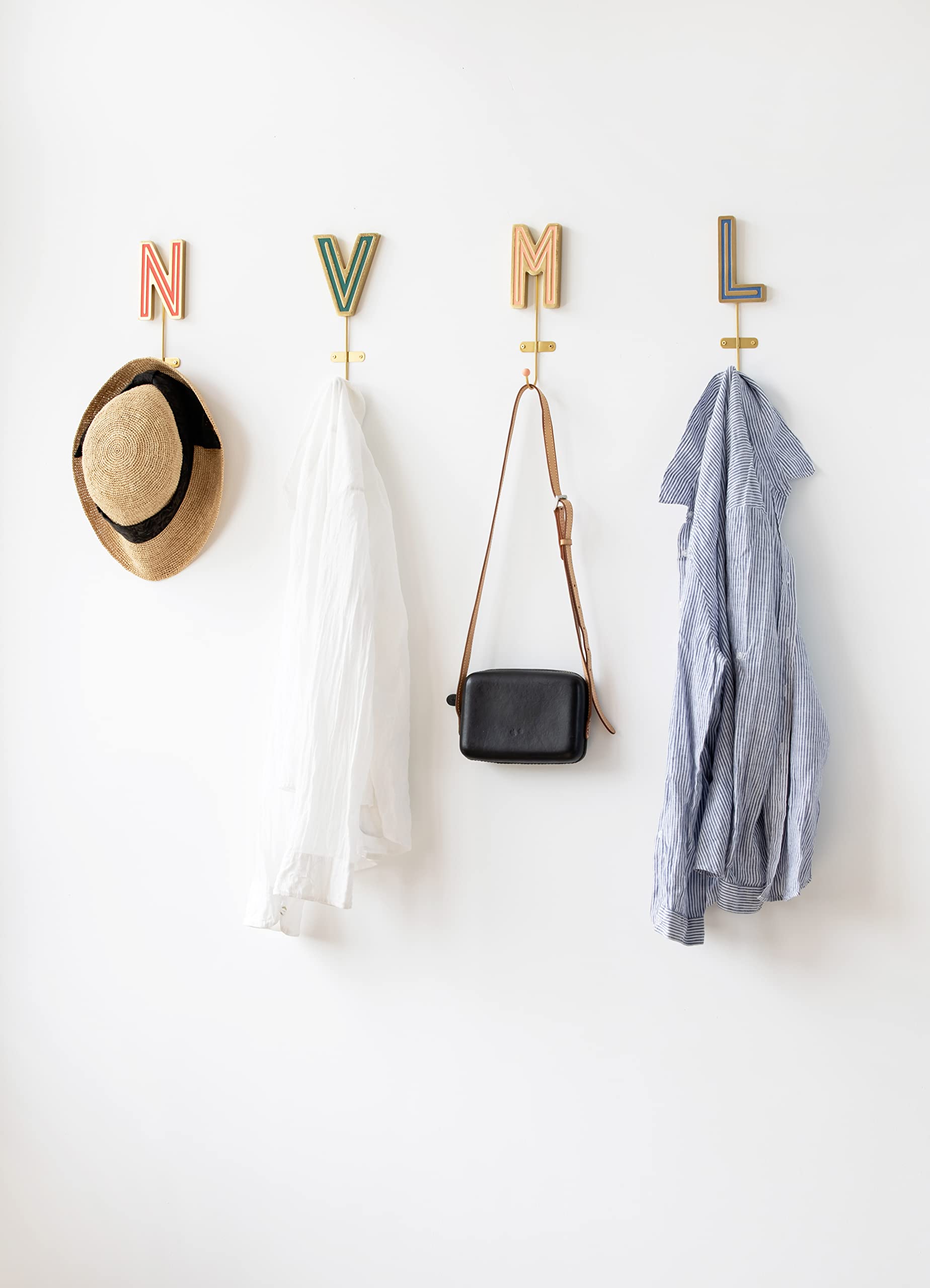 COLLECTIVE HOME - Monogram Wall Hooks, Wall Mounted Hooks for Hanging, Wood Letters for Wall Decor, Home-Bedroom-Livingroom Gold Decor, Decorative Wall Hangers for Coat, Scarf, Bag(P)