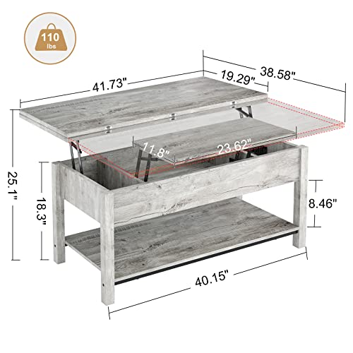 FABATO Lift Top Coffee Table, 4-in-1 Multi-Function Convertible Coffee Table with Storage, Coffee Table Converts to Dining Table for Living Room Reception Room Office, Gray
