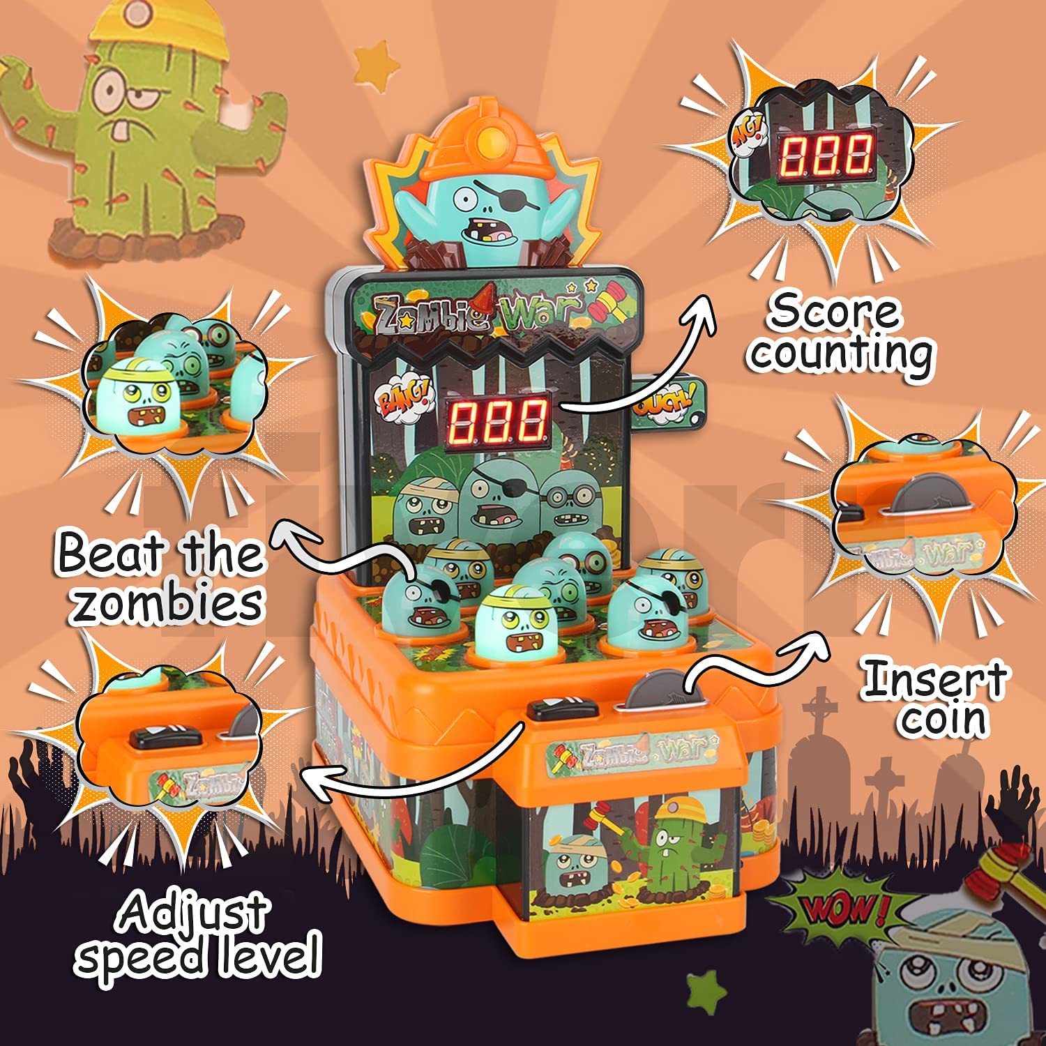 Liberty Imports Zombie Arcade Game Whack Game Mole, Mini Electronic Interactive Hammering & Pounding Toys for Toddler Kids Boys Girls