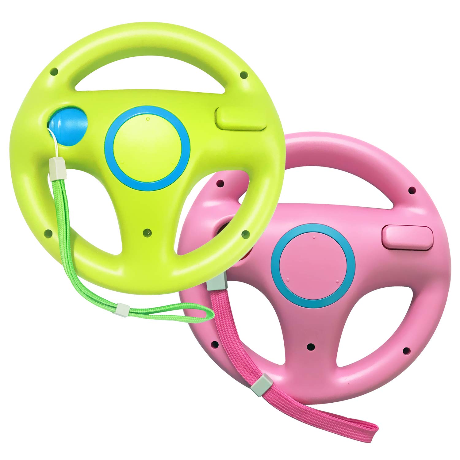 Jadebones 2 Pack Racing Steering Wheel with Wrist Strap for Wii and Wii U Remote Controller (Pink+Green)