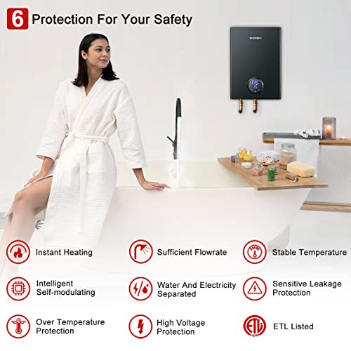 Electric Tankless ECOTOUCH 18kW on Demand Instant Hot Water Heater 240V, Self-Modulation Point of Use Hot Water Heater Whole House ECO180B Black