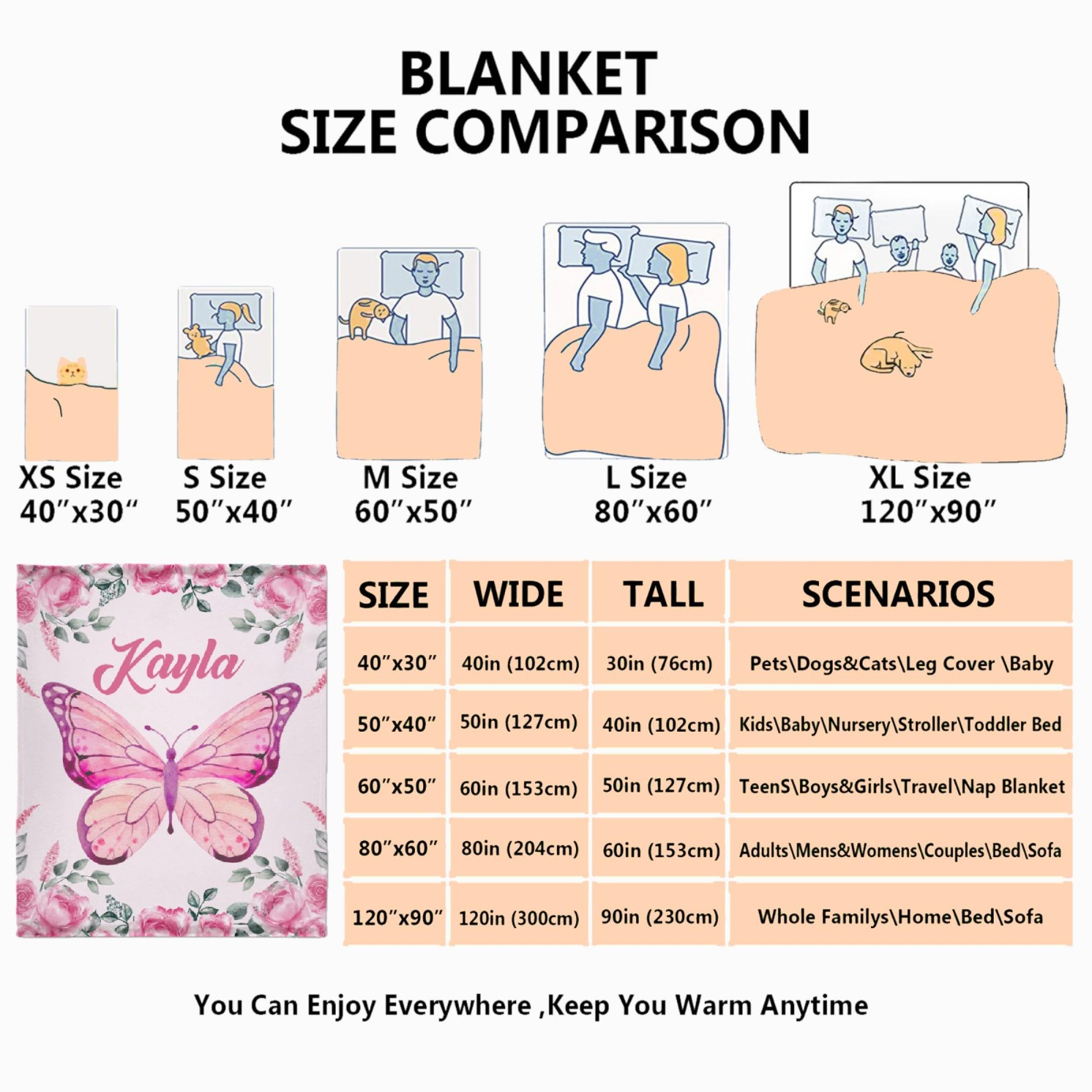 Custom Baby Butterfly Blanket Fuzzy Soft Personalized Blankets Flannel Throws Plush Blanket for Couch Bed Sofa Practical Gift 60"×50" for Teen