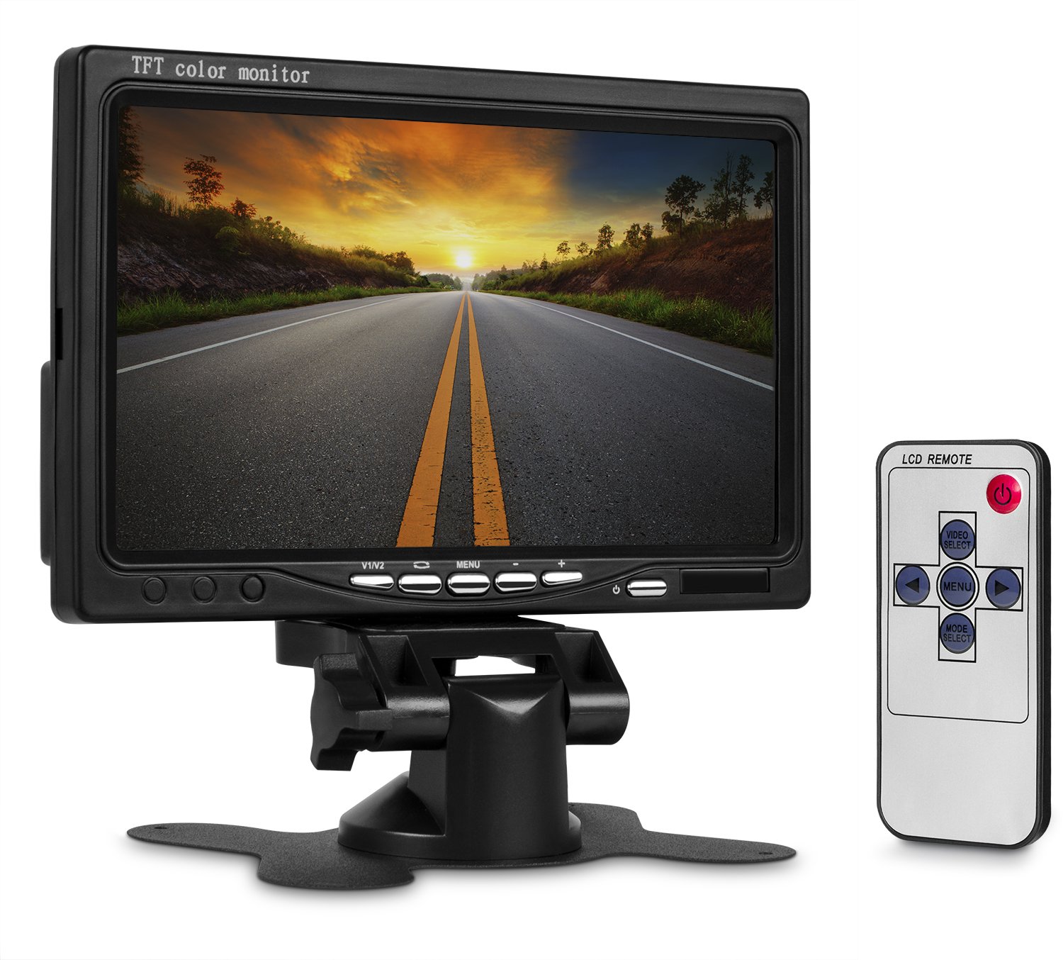 WickedHD WRC-LCD 7 Inch High Resolution Rotating Color TFT LCD Display Monitor with Remote Control and Mounting Bracket