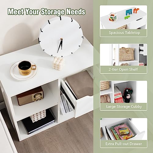 Giantex 3 Cube Bookcase with Drawer White, 21" Wooden Floor Standing Storage Organizer w/Open Storage Cabinet, Freestanding Display Shelf for Bedroom Living Room Kid’s Playroom Reading Nook (1)