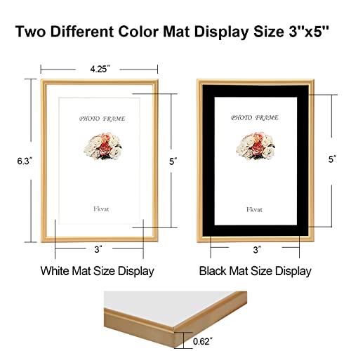 Fkvat 4x6 Picture Frame Set of 4, Matted Gold Simple Modern Thin Aluminum Metal Photo Frame Fits 3x5 with Mat or 4x6 without Mat Photo. Display for Tabletop or Wall Collage. (Horizontal & Vertical). with White and Black Mats.