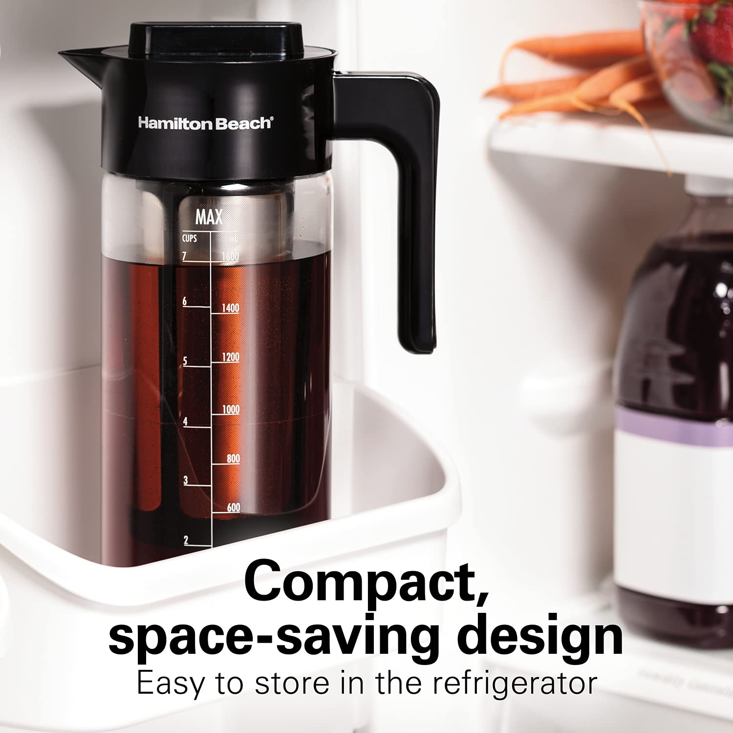 Hamilton Beach Cold Brew Iced Coffee Maker and Tea Infuser 1.7 L (57.5 oz.), Glass Pitcher with Removable Stainless Steel Filter