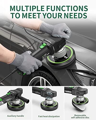 Ginour Buffer Polisher, 6 inch Dual Action Buffer for Car Detailing, Variable Speed Random Orbital Car Buffer with 2 Handles, 5 Buffing Pads & Packing Bag