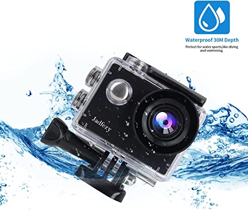 Jadfezy Action Camera 4K with WiFi, Remote Control, Sports Camera with Charger and 2×1350 mAh Batteries, 30M/98FT Waterproof Camera Mounting Accessories for Helmet and Bicycle etc. (4K 30FPS)