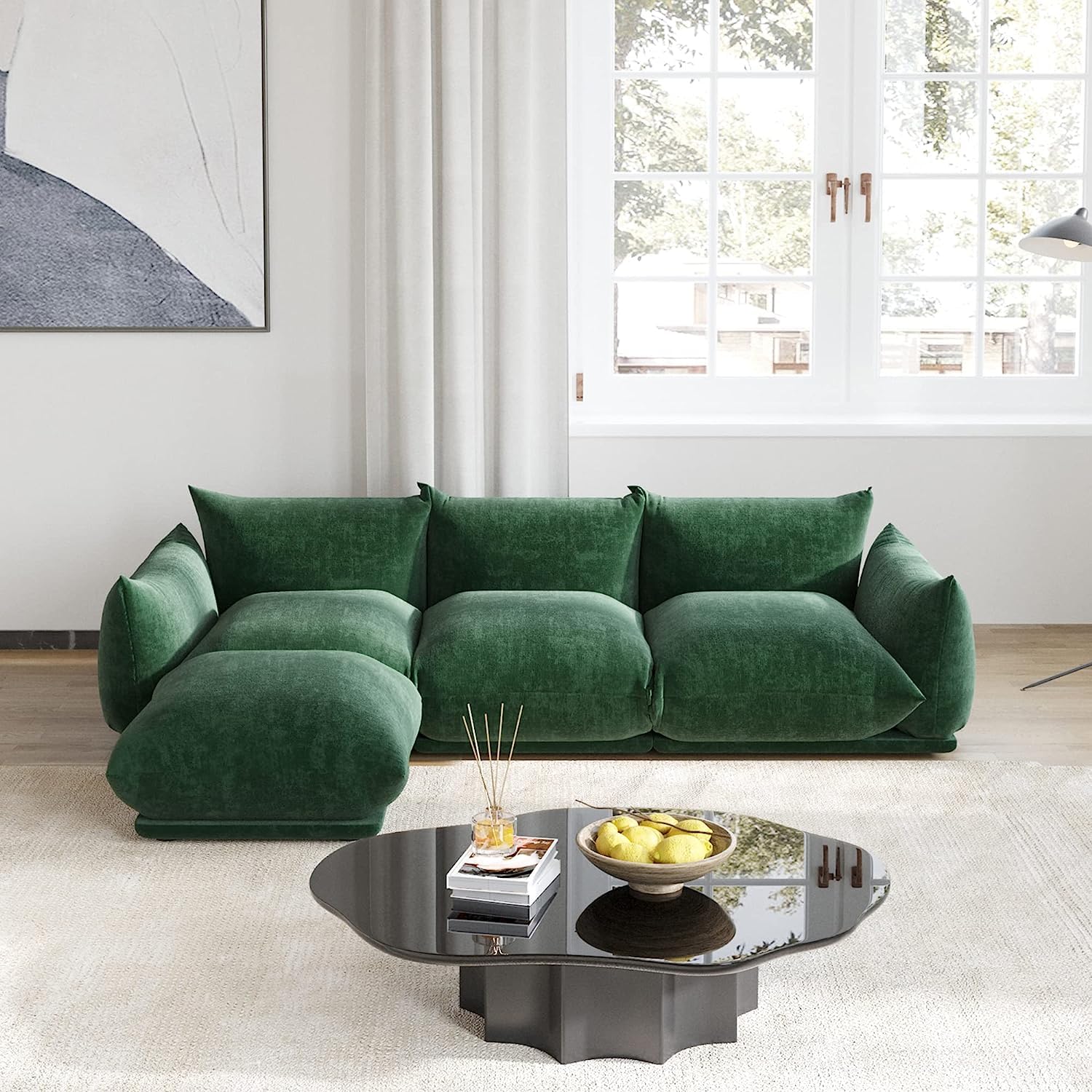 JACH 103" L-Shaped Modular Sectional Sofa, Minimalist Chenille Sofas Couches, Luxury Modern Couch with Reversible Chaise Ottoman for Living Room, Apartment, Green