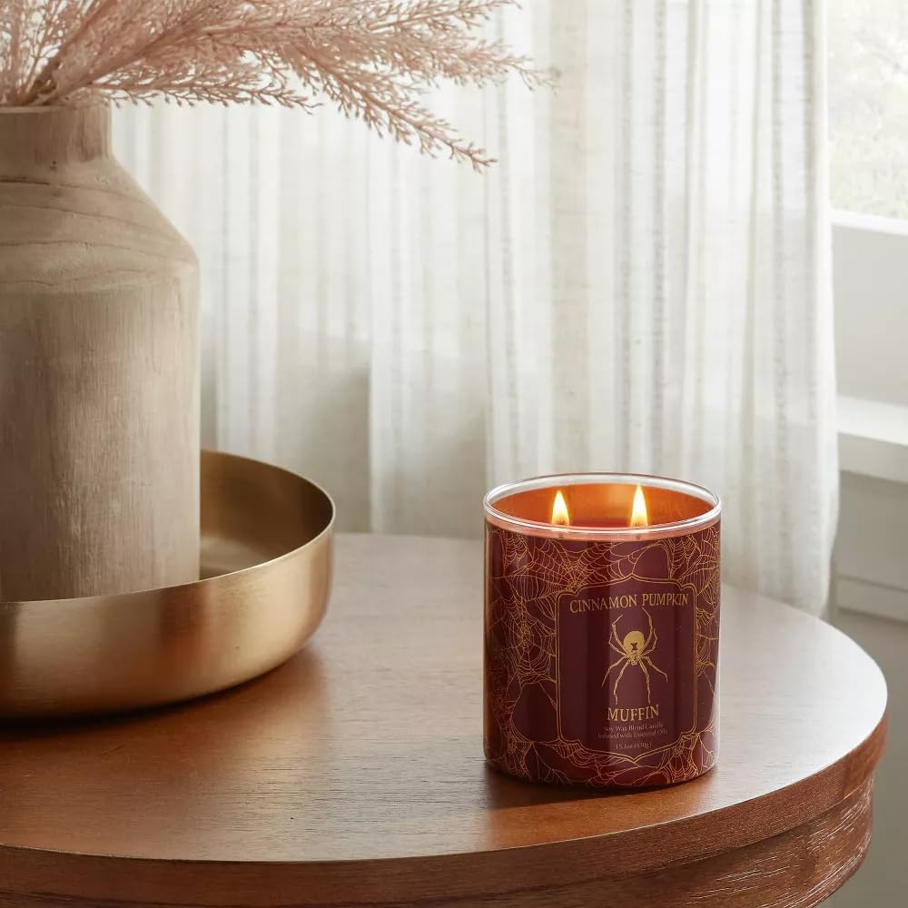 Cinnamon Pumpkin Muffin 2-Wick Scented Jar Candle, 15.1oz | Lidded Glass Candle | Long-Lasting Soy Wax Blend | Cozy Fall Fragrance | Orange Jar with Metal Lid
