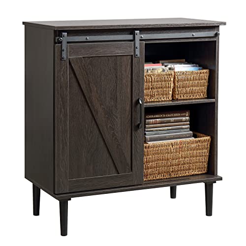 Finnhomy Farmhouse Sideboard Buffet Cabinet with Sliding Barn Door, Kitchen Storage Cabinet, Coffee Bar Cabinet, Accent Cabinet, 31.5X 15.75 x 34.65Inch, Dark Gray