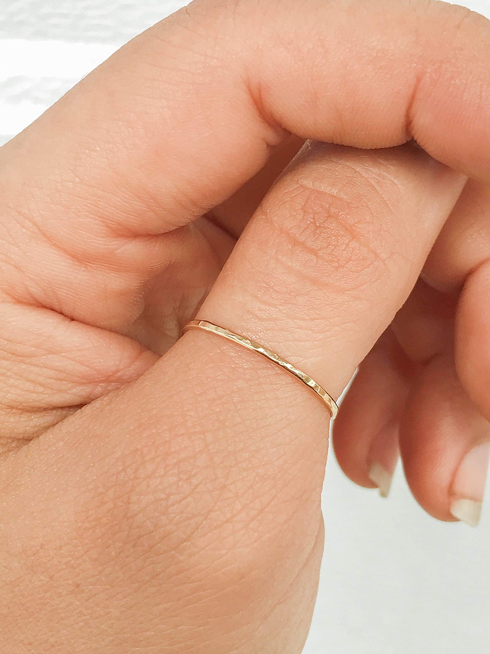 Hammered Gold Ring, Gold Stacking Rings, Minimalist Rings, Skinny Rings for Women (7, Gold Fill)