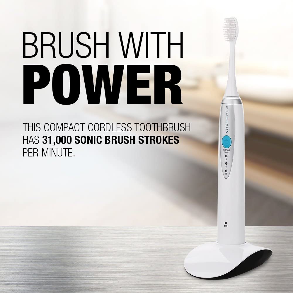 ToiletTree Products Poseidon Rechargeable Sonic Toothbrush with Inductive Charger and 3 Replacement Brush Heads for Multiple Users