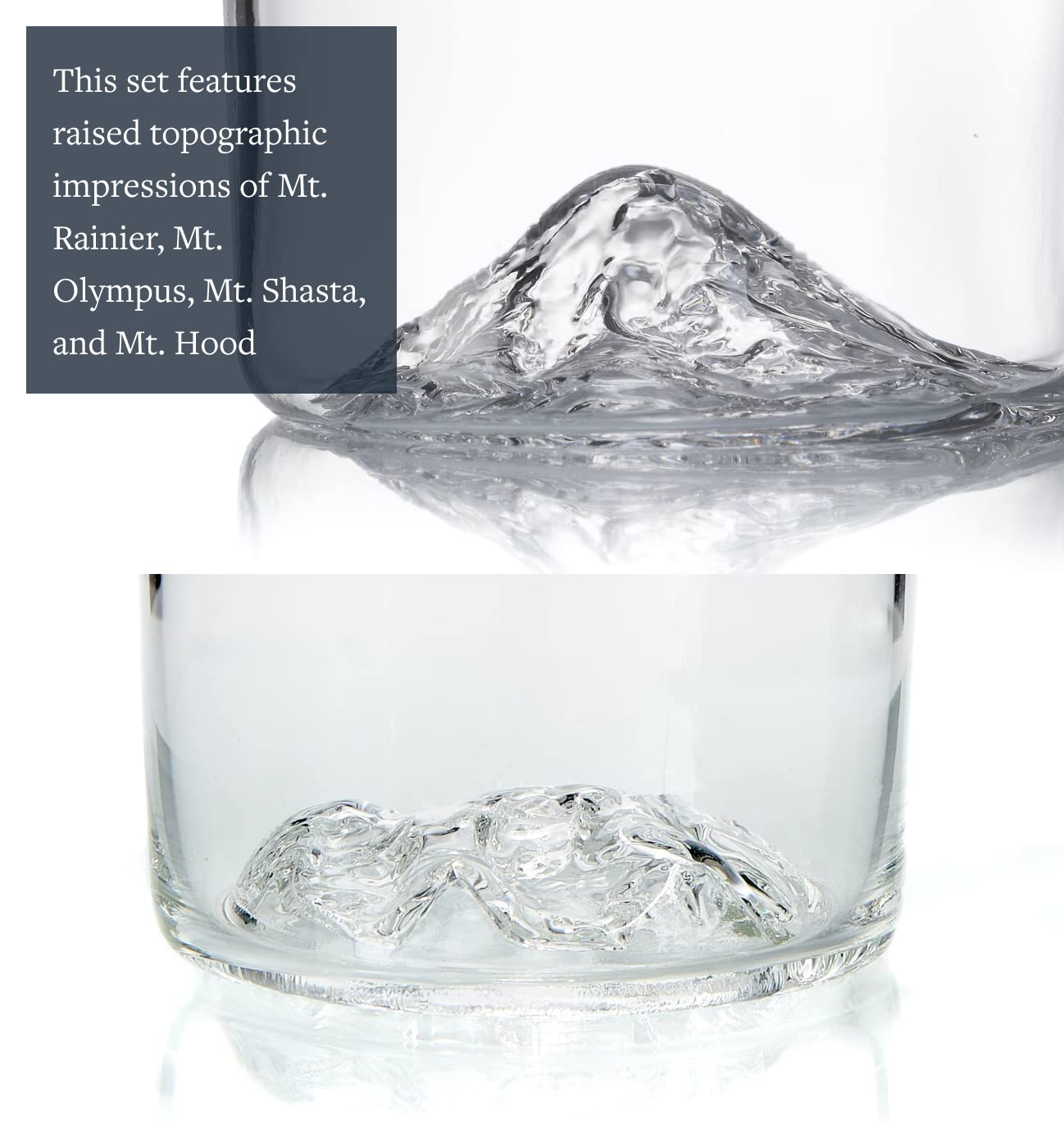 Huckberry Whiskey Peaks Iconic Mountain Bar Glasses, 11.5 oz Capacity, Lead-Free Crystal, Pacific Northwest, Set of 4