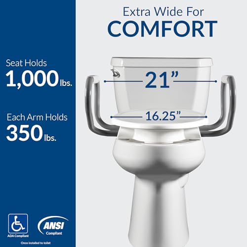 Bemis Assurance 3" Raised Toilet Seat with Handles and Bidet Attachment, Clean Shield Guard, Secure Hinges, Elongated, White
